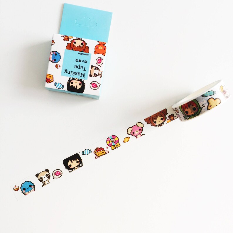 Kawaii Cartoon Washi Tape 10m Cute Characters Masking Tape - Etsy