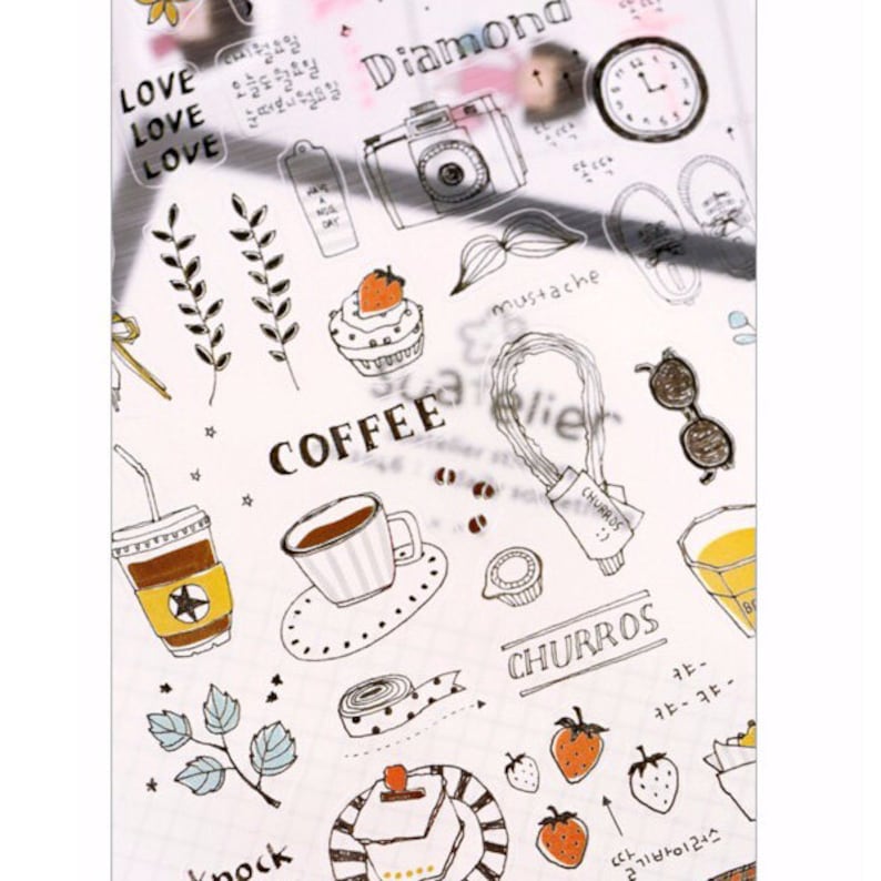 Coffee Cake Sticker Set Translucent Sticker Set Cute Coffee - Etsy