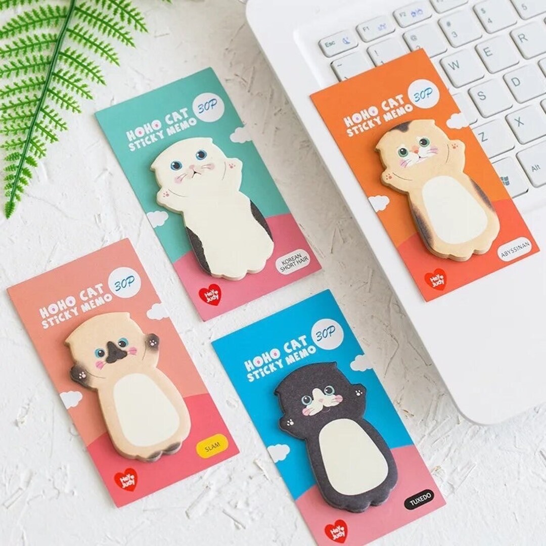 Cat Sticky Notes, Kawaii Cat Memo Pad, Cute Sticky Tabs, Cat Stationery ...