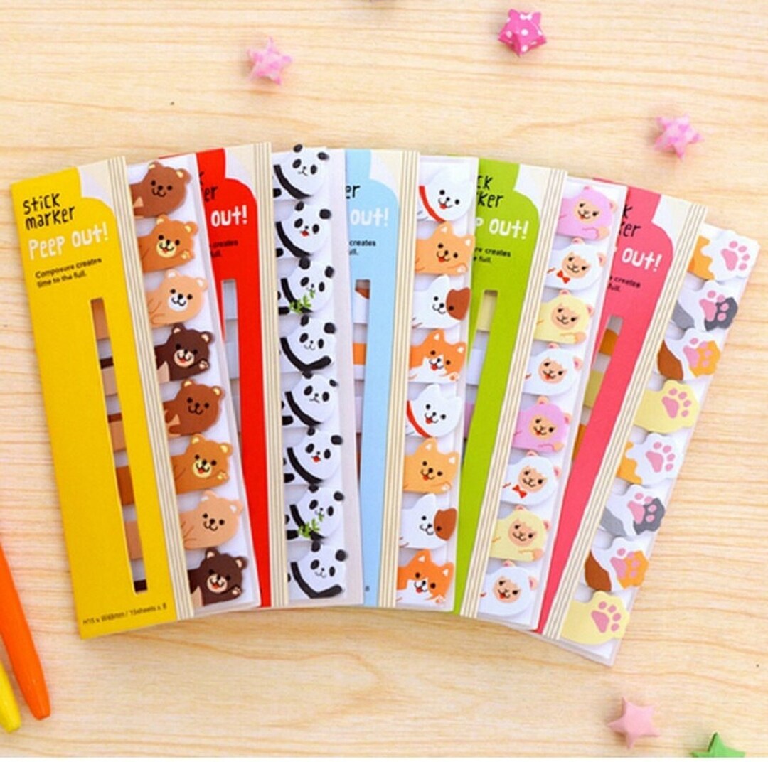 Cute Cartoon Animal Sticky Notes Cat Page Place Markers Peep - Etsy