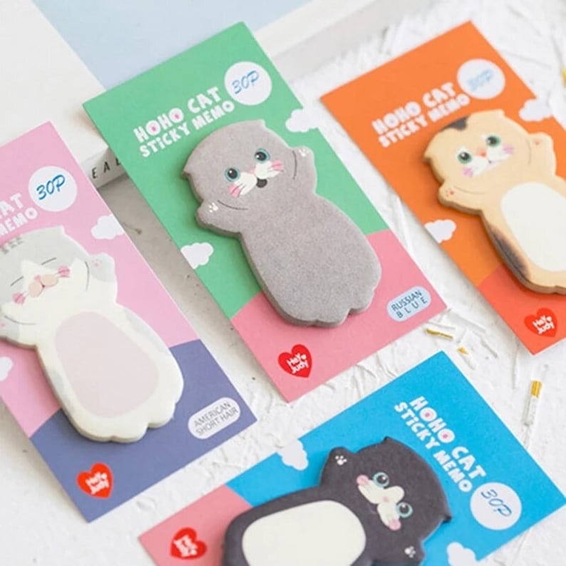 Cat Sticky Notes, Kawaii Cat Memo Pad, Cute Sticky Tabs, Cat Stationery ...