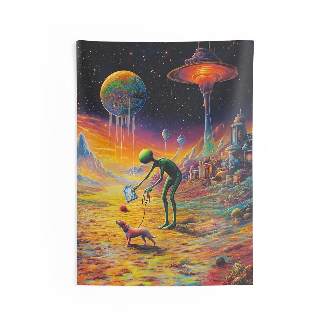 Responsible Alien Tapestry | Alien and Dog Tapestry | Trippy Planet ...