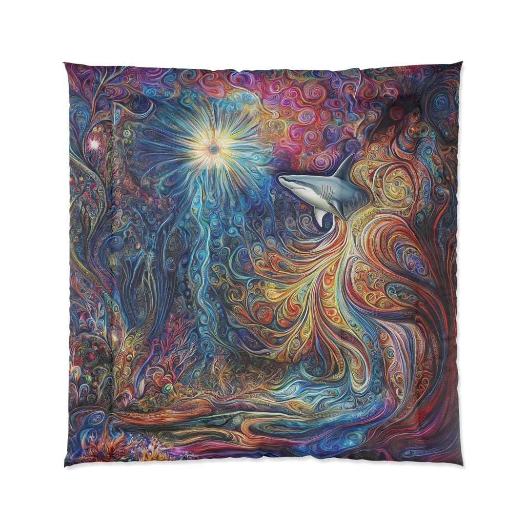 Psychedelic Shark Comforter | Trippy Ocean Bedding Set | Colorful ...