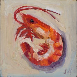 Prawn Oil Painting Shrimp Original Wall Art Seafood Paintings Fish ...
