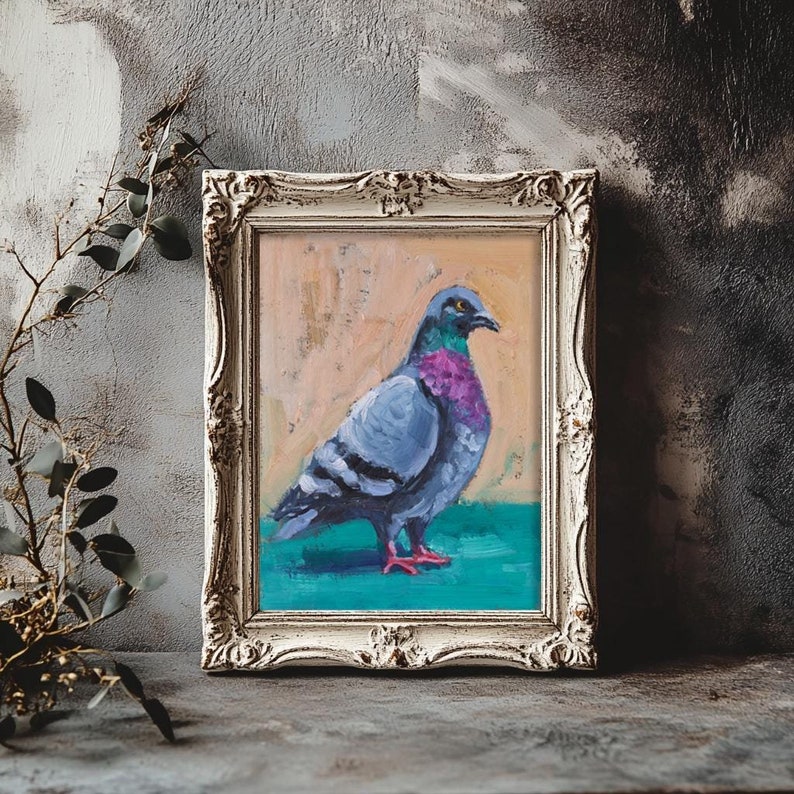 Pigeon Oil Painting Bird Original Wall Art Dove Artwork 8x6'' by ...