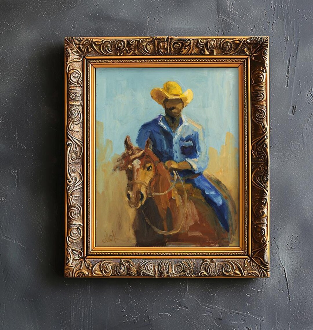 Cowboy Painting Western Original Wall Art Texas Painting Horse Painting ...
