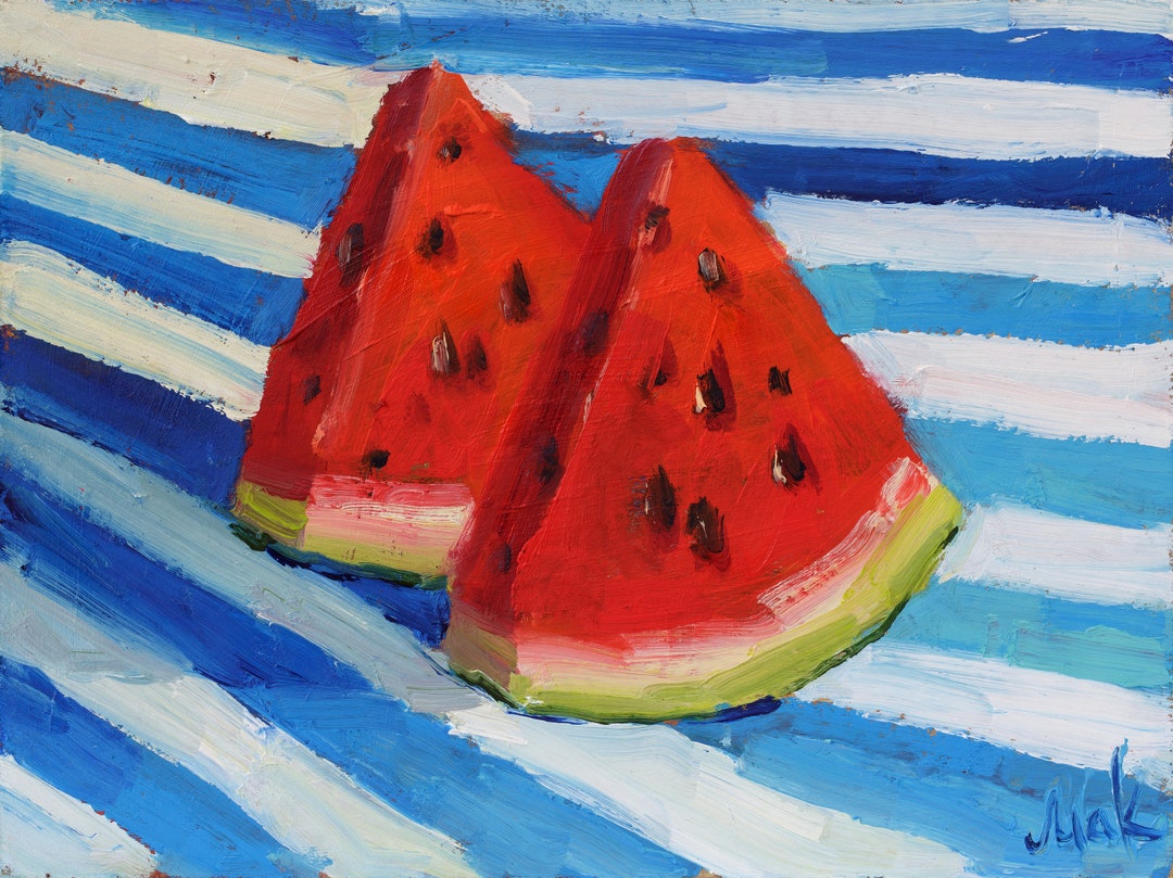 Watermelon Slices Oil Painting Fruit Original Wall Art Small Summer ...