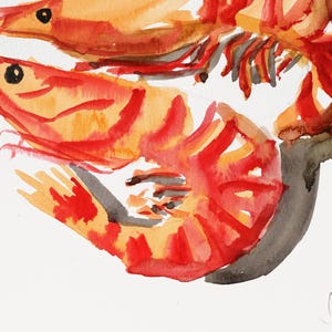 Prawns Watercolor Painting Shrimp Original Wall Art Seafood Paintings ...
