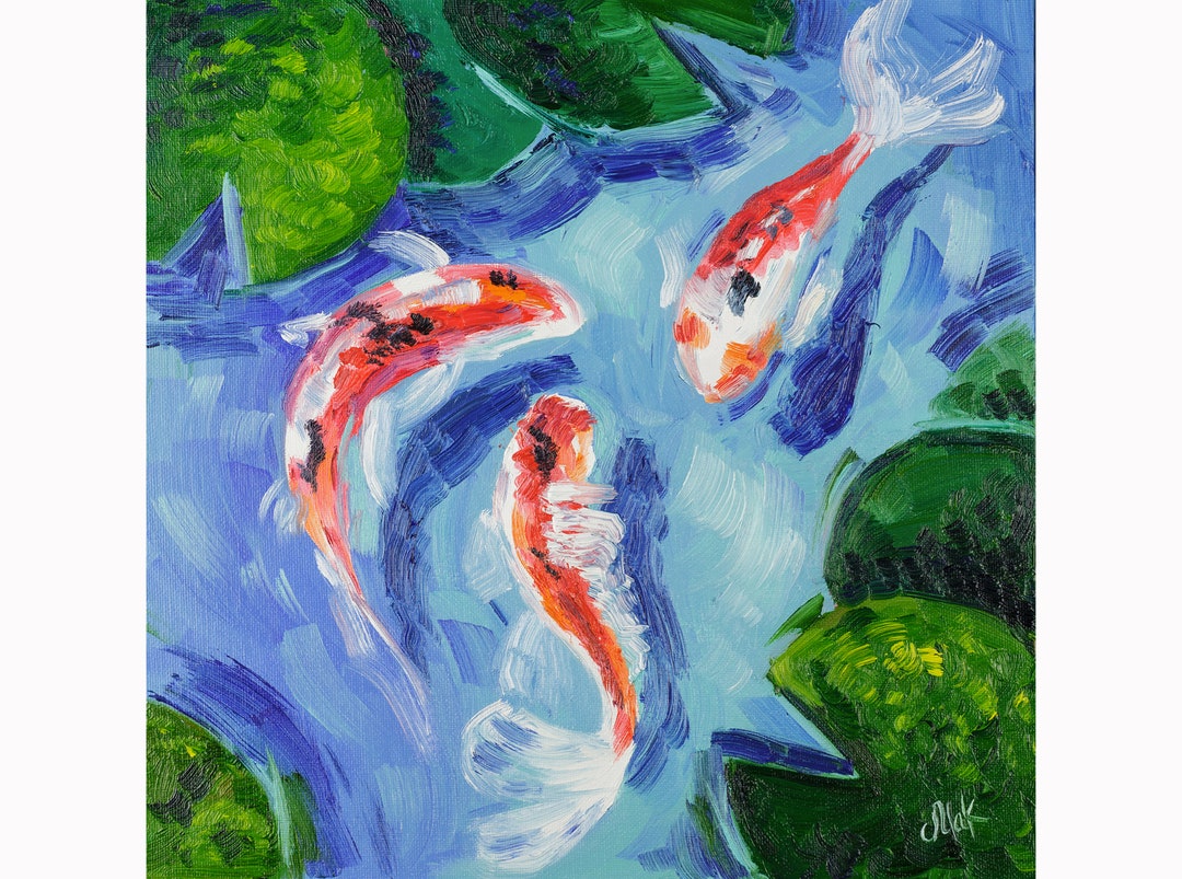 Koi Fish Oil Painting Feng Shui Original Art Fish Canvas Painting ...
