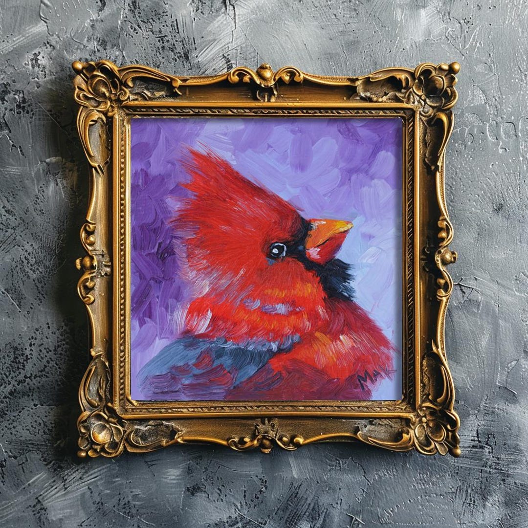 Red Cardinal Oil Painting Bird Original Wall Art Northern Cardinal ...