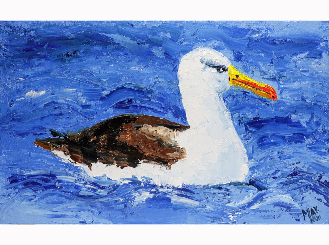 Seagull Oil Painting: Impasto Albatross Bird Art, 10x16'' - Etsy
