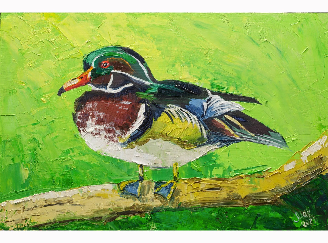 Duck Oil Painting Bird Original Wall Art Wood Duck Kitchen Artwork 12x8 ...