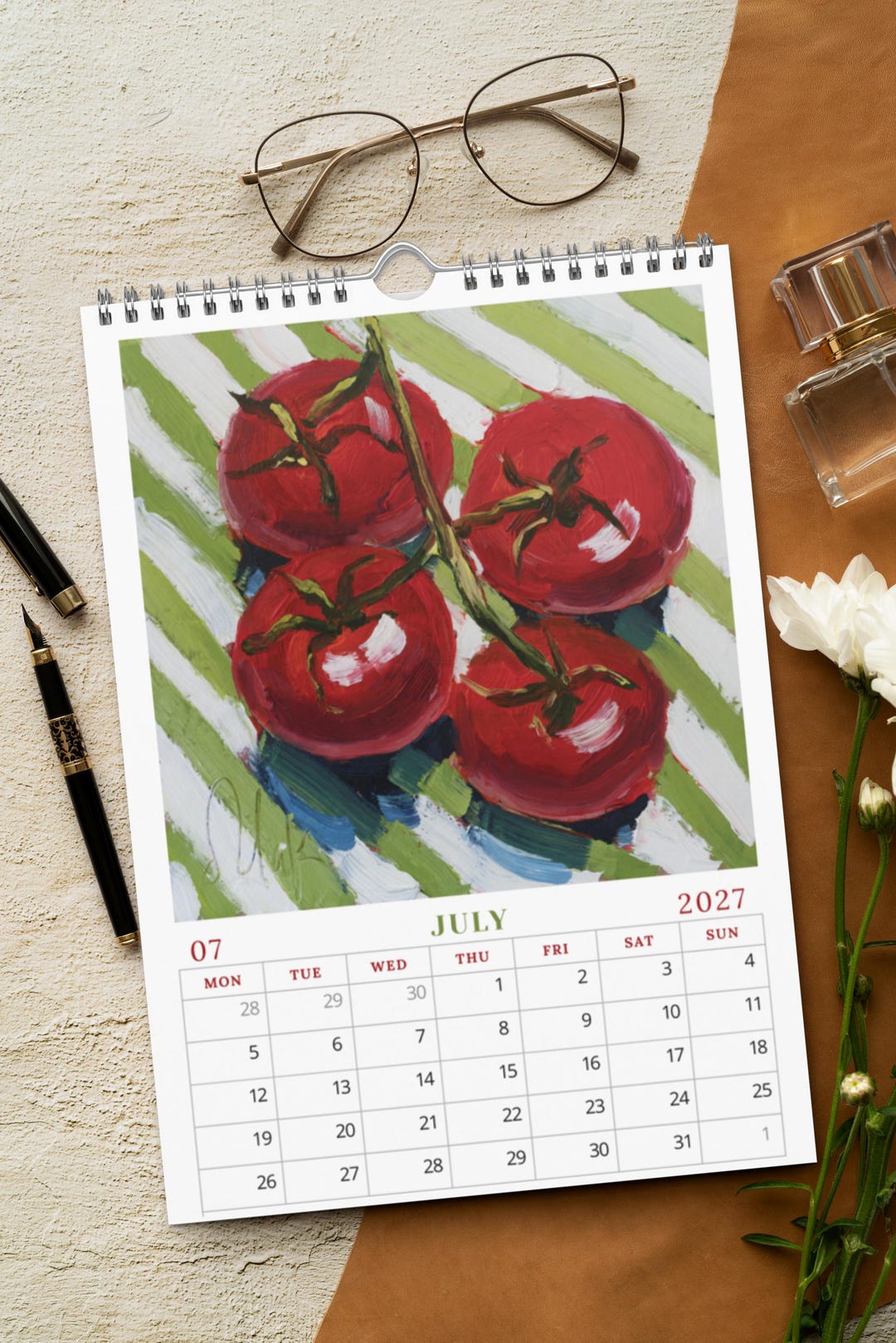 2027 Kitchen Wall Calendar, Illustrated Food Art, Tomatoes, Oysters ...