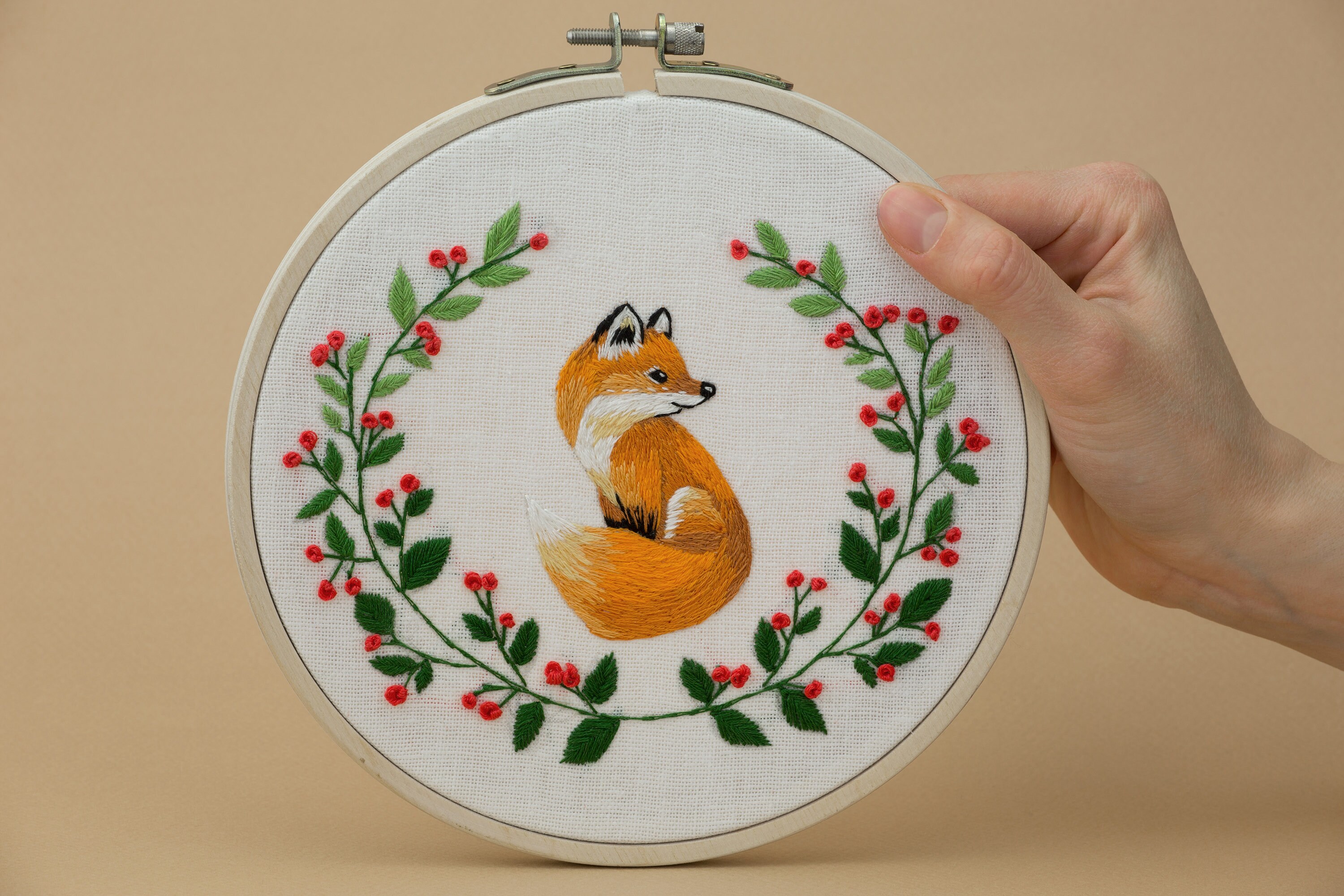 Spring Fox Embroidery Pattern for Beginner. Hand Embroidered Hoop Art ...