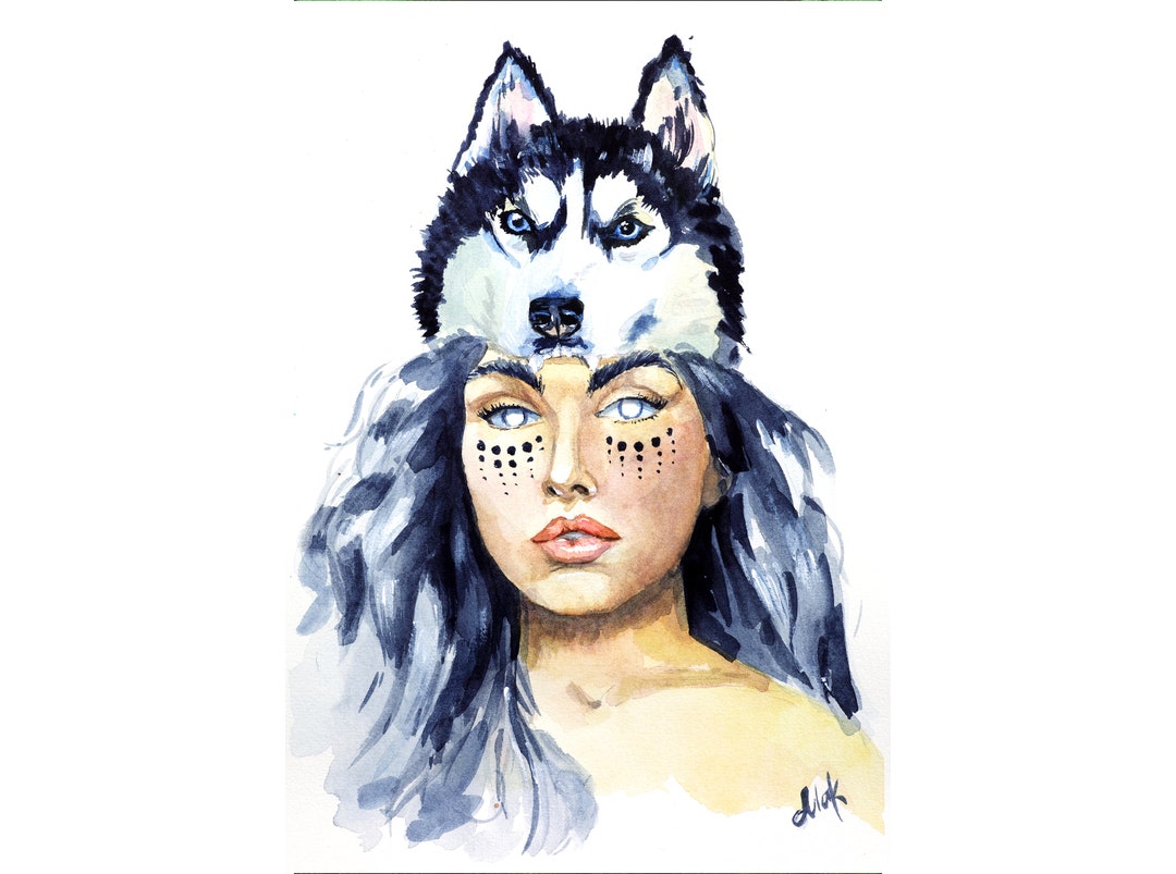 Wolf Shaman Painting Girl Spirit Original Wall Art Medicine Artwork ...