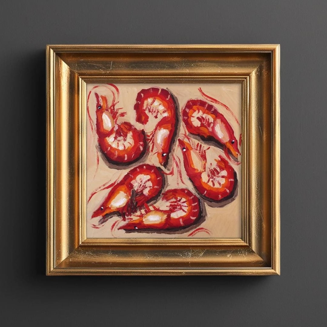 Prawn Oil Painting Shrimp Original Wall Art Seafood Paintings Fish ...