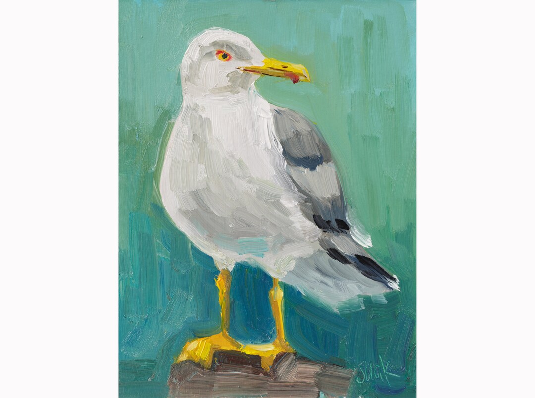 Seagull Oil Painting Gull Original Wall Art in Frame Bird Artwork ...