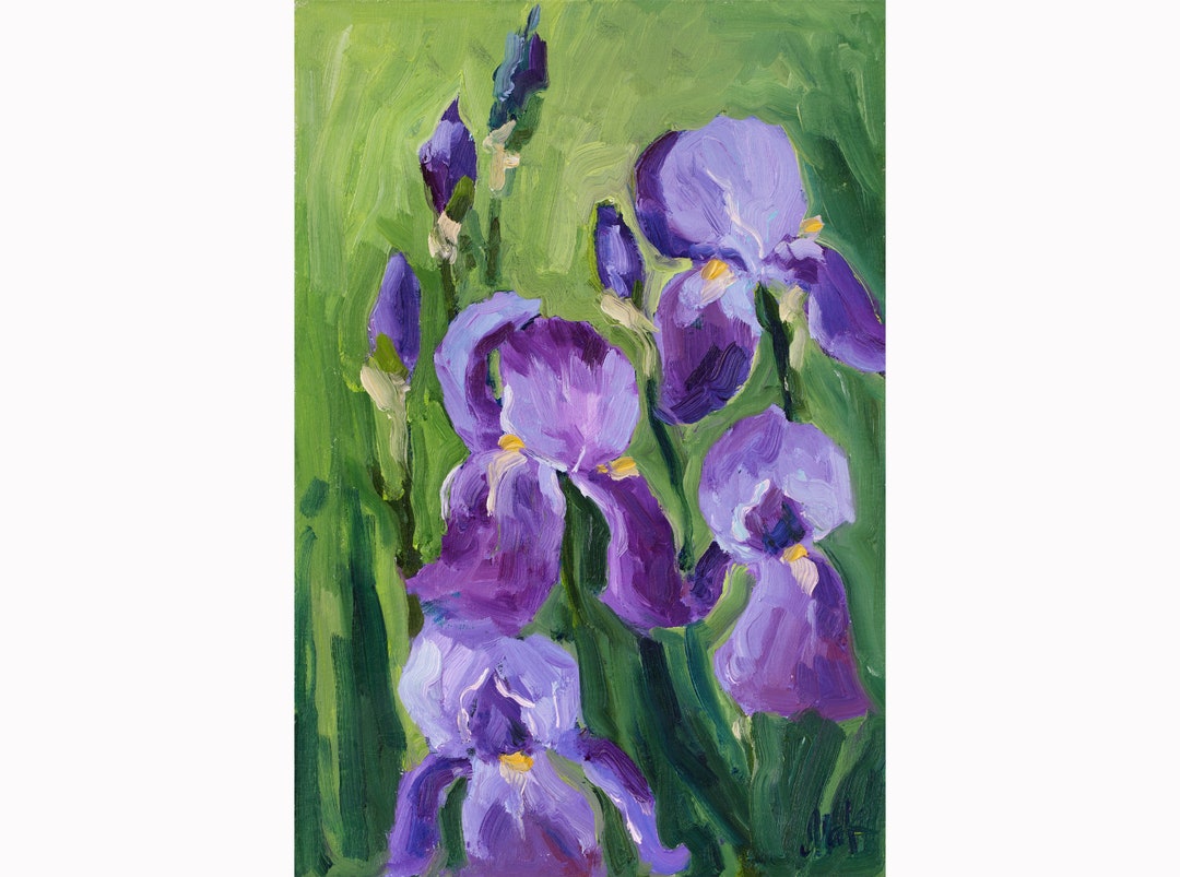 Iris Oil Painting Flowers Original Wall Art Abstract Floral Painting ...