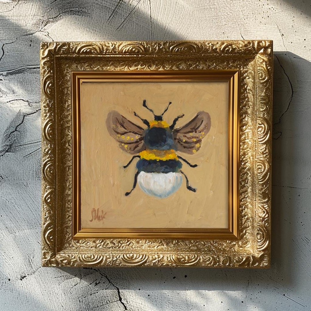 Honey Bee Oil Painting Original Wall Art Bumblebee Small Decor Bee on ...