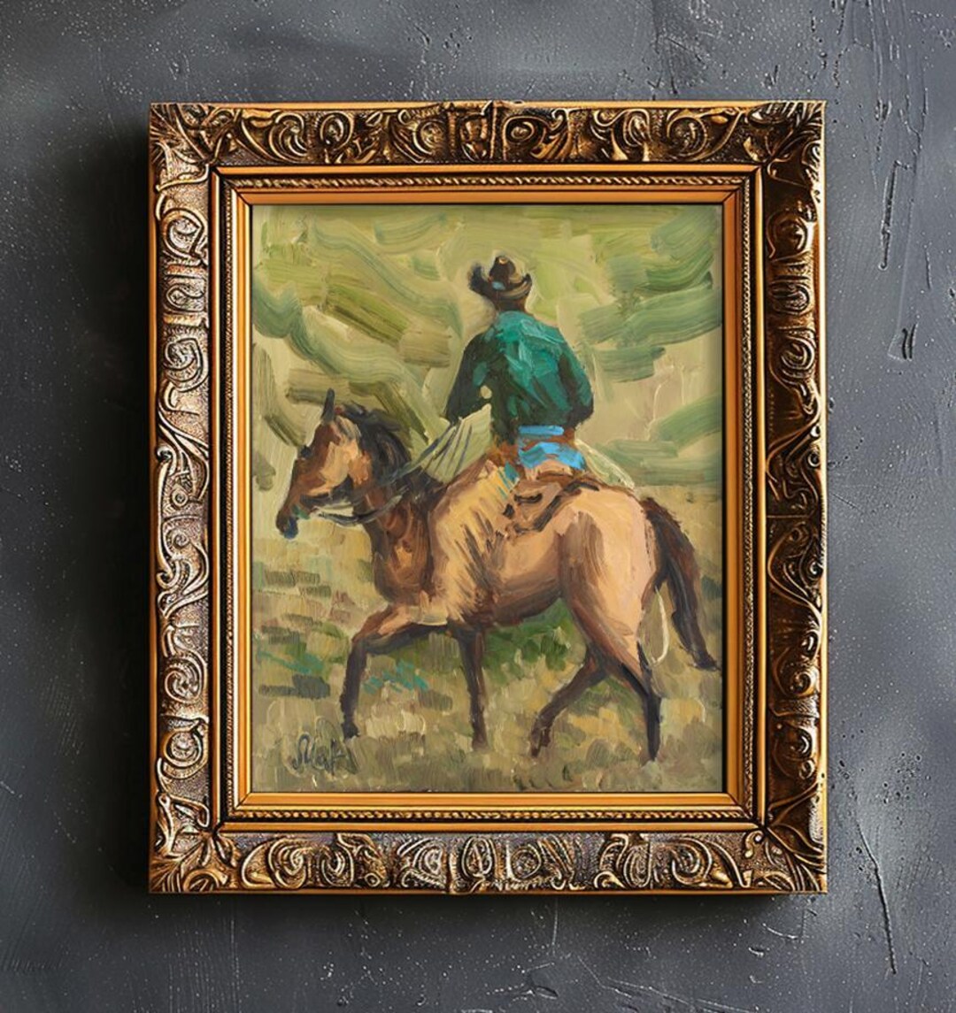 Cowboy Painting Western Original Wall Art Texas Painting Horse Painting ...