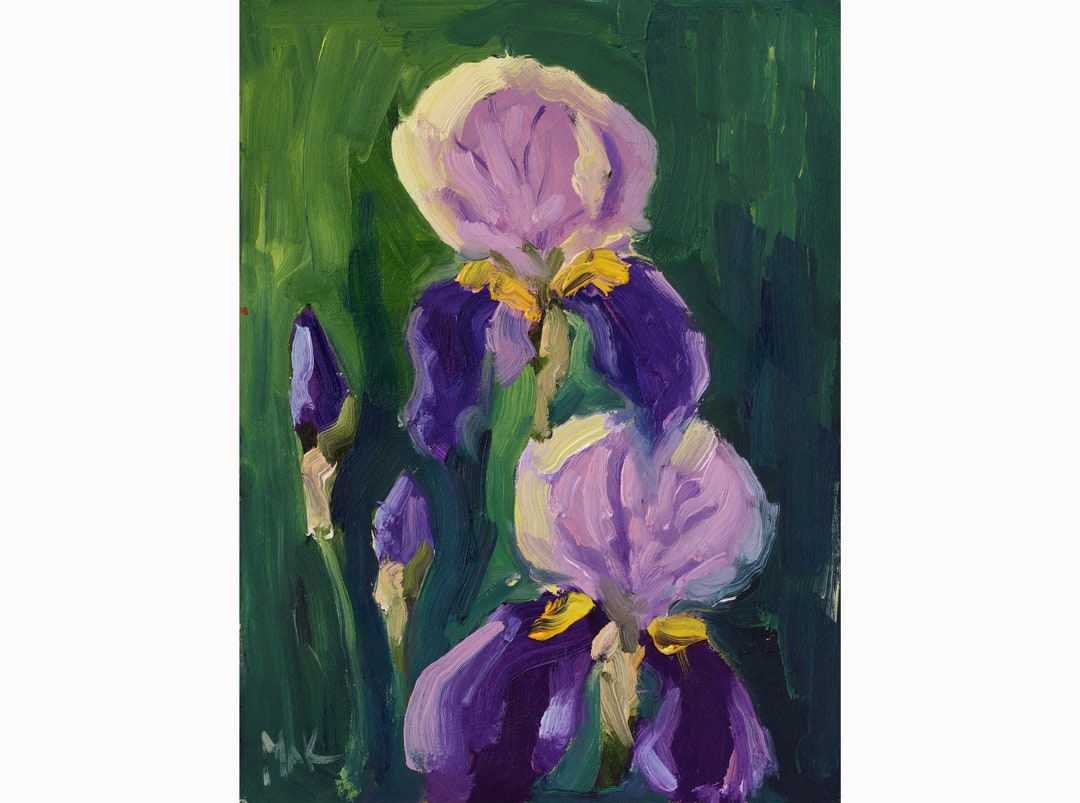 Iris Oil Painting Flowers Original Wall Art Abstract Floral Painting ...