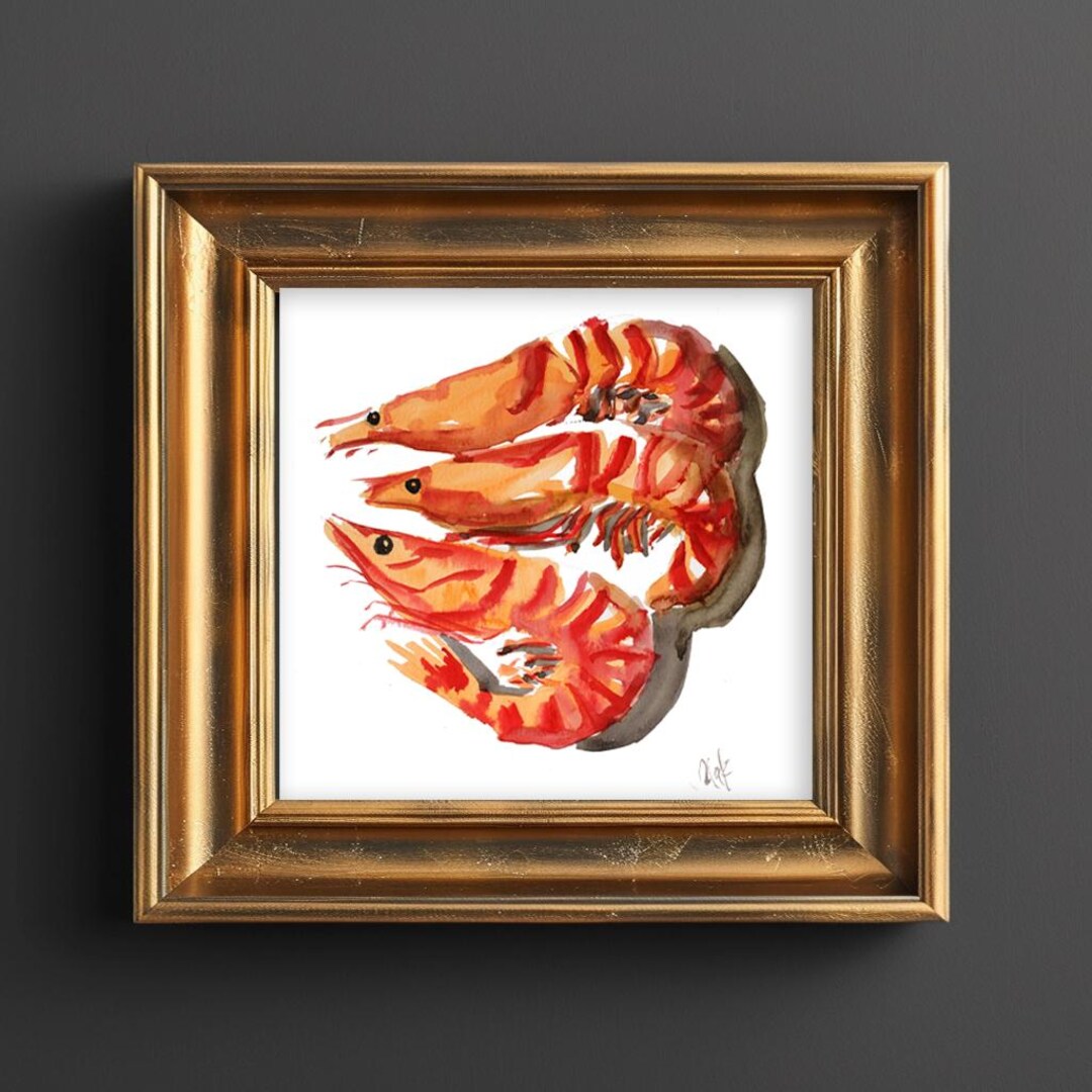 Prawns Watercolor Painting Shrimp Original Wall Art Seafood Paintings ...