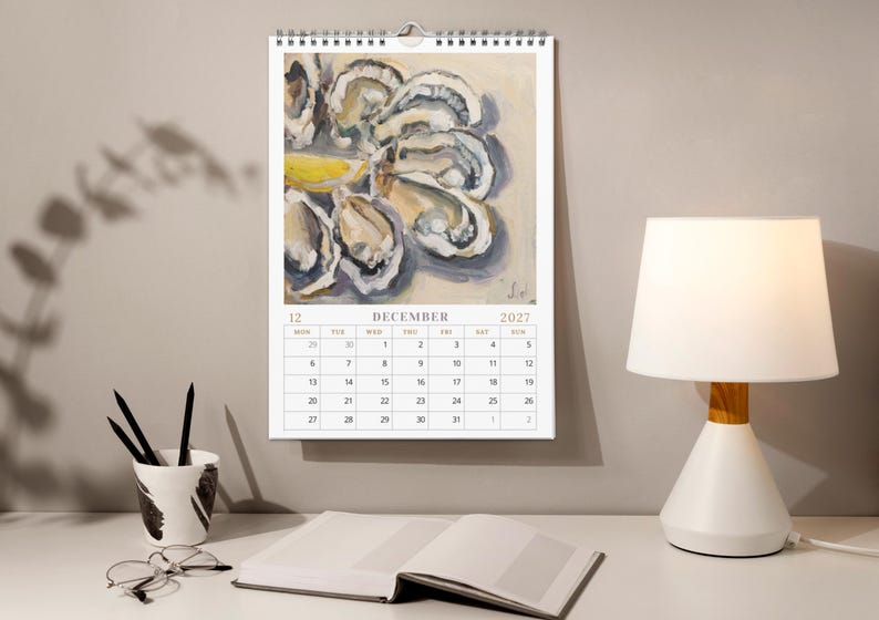 2027 Kitchen Wall Calendar, Illustrated Food Art, Tomatoes, Oysters ...