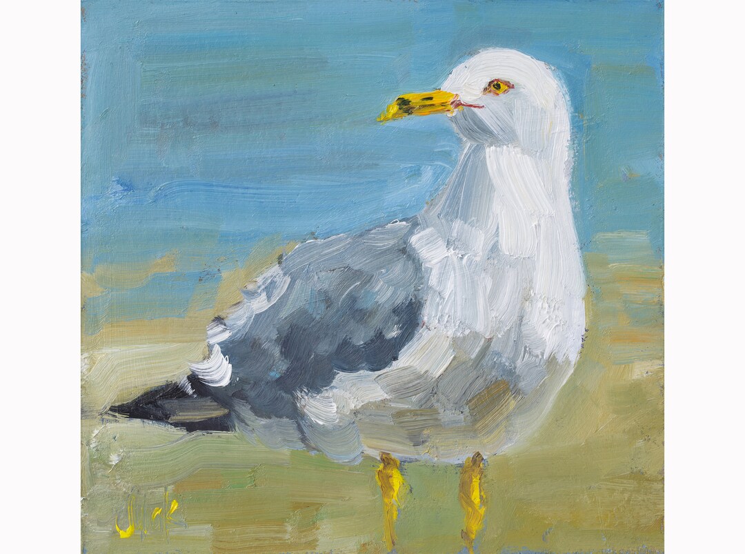 Seagull Oil Painting Gull Original Wall Art Bird Artwork Seascape ...