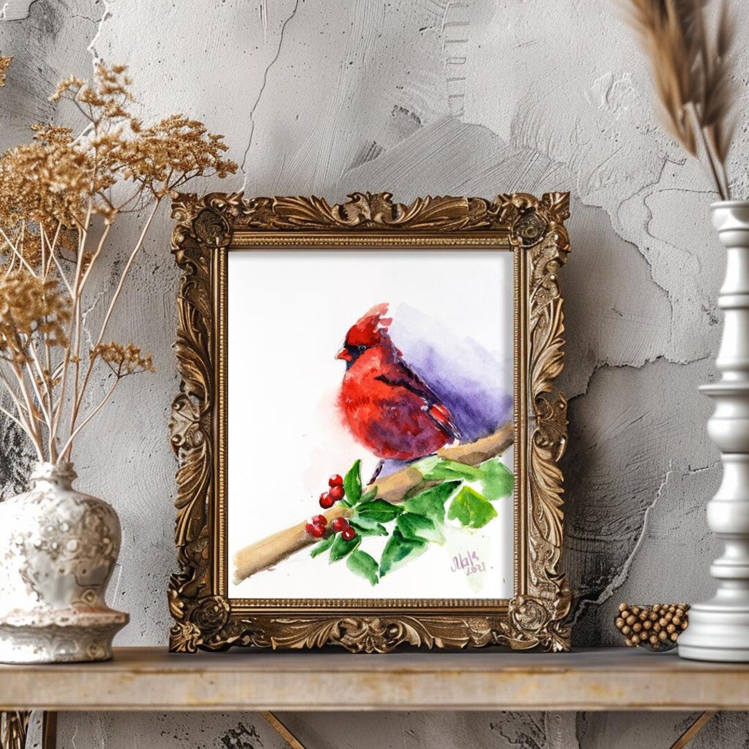 Red Cardinal Painting Bird Original Watercolor Northern Cardinal ...