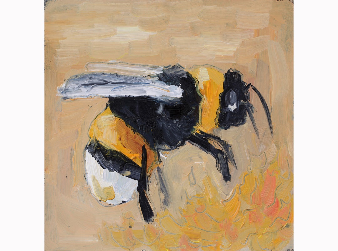 Honey Bee Oil Painting Original Wall Art Bumblebee Small Decor Bee on ...