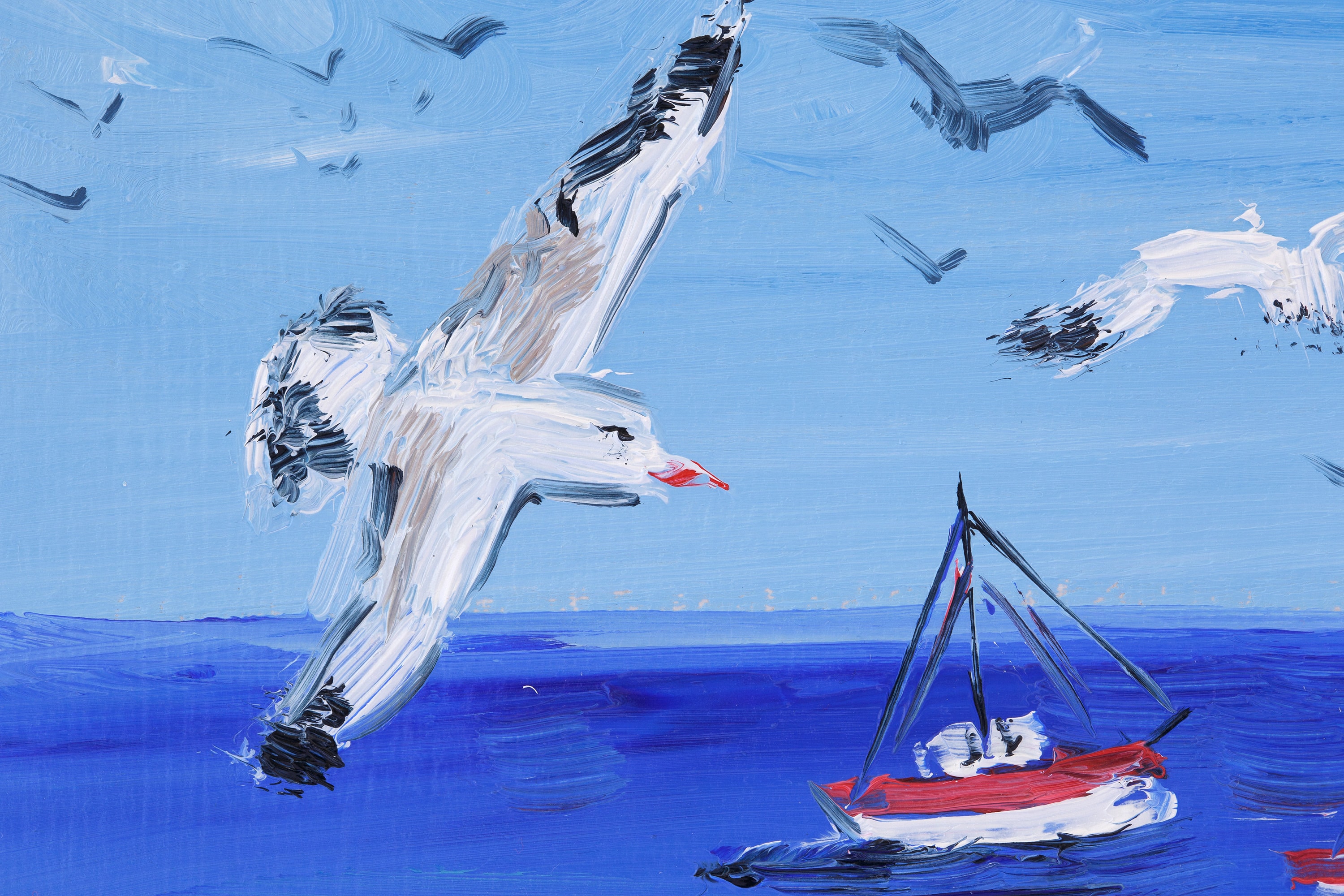 Seagull Oil Painting Puerto Rico Original Wall Art Fly Bird - Etsy