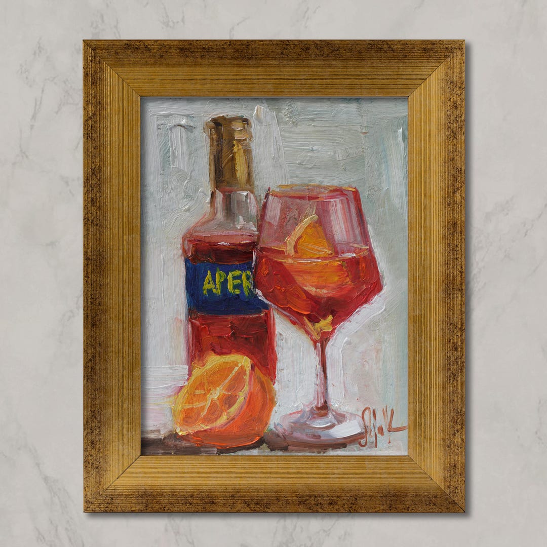 Aperol Spritz Oil Painting Framed Cocktail Wall Art Original Still Life ...