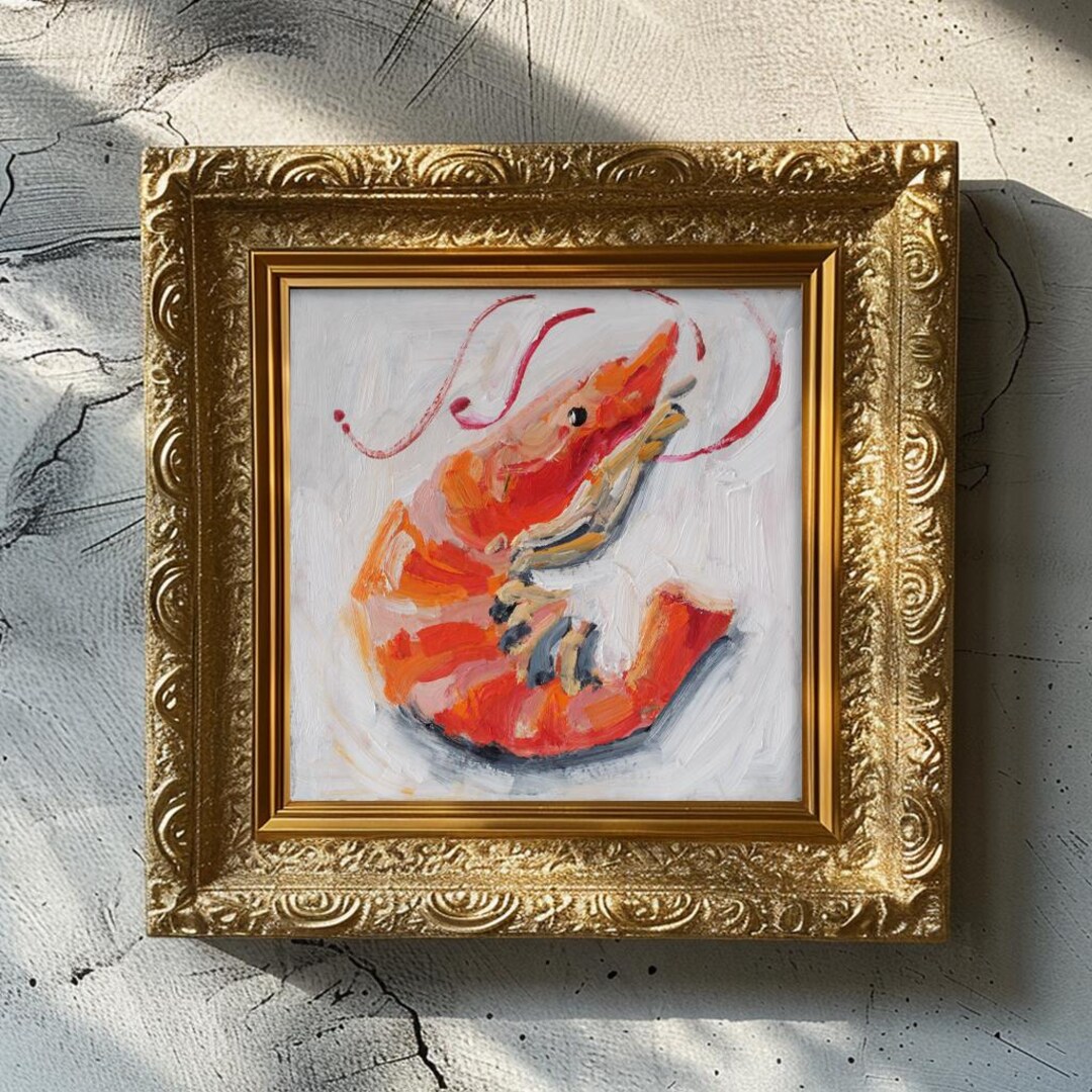 Prawn Oil Painting Shrimp Original Wall Art Seafood Paintings Fish ...