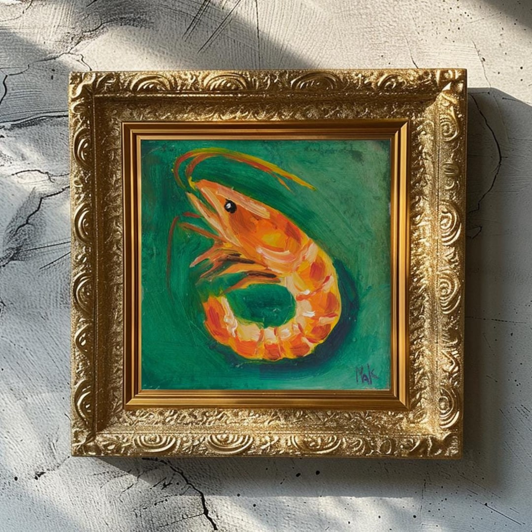 Prawn Oil Painting Shrimp Original Wall Art Seafood Paintings Fish ...