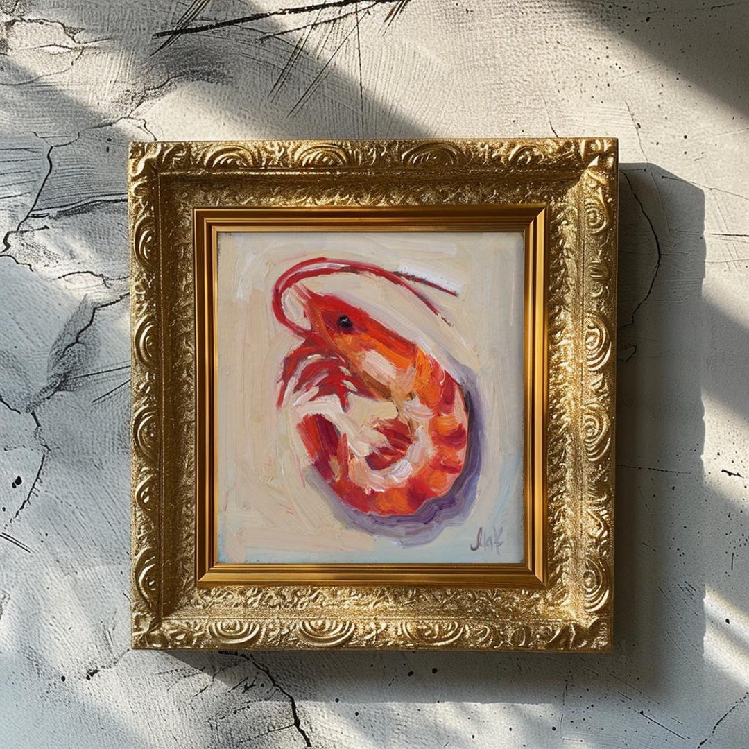 Prawn Oil Painting Shrimp Original Wall Art Seafood Paintings Fish ...
