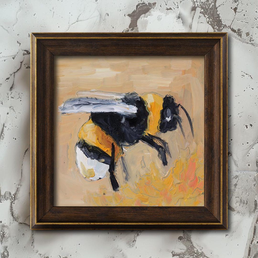 Original Honey Bee Oil Painting: Small Bumblebee Art, 6x6'' Framed - Etsy
