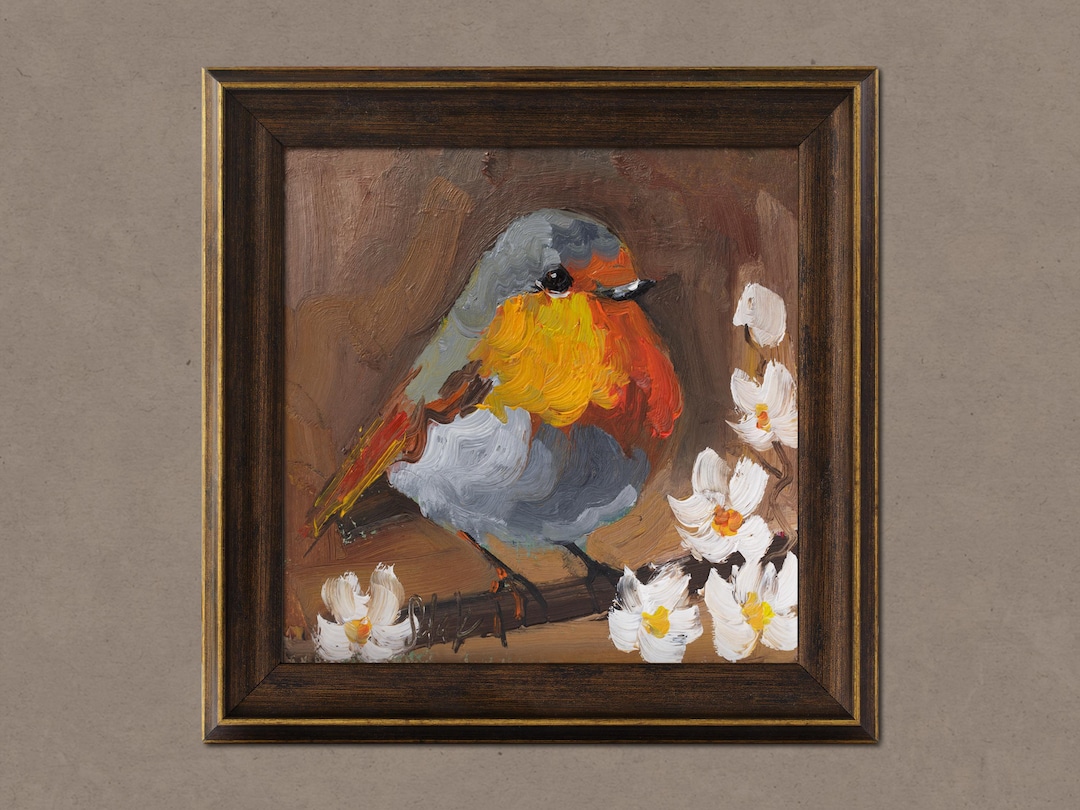 Robin Oil Painting Bird Original Wall Art American Red Robin Wall Art ...