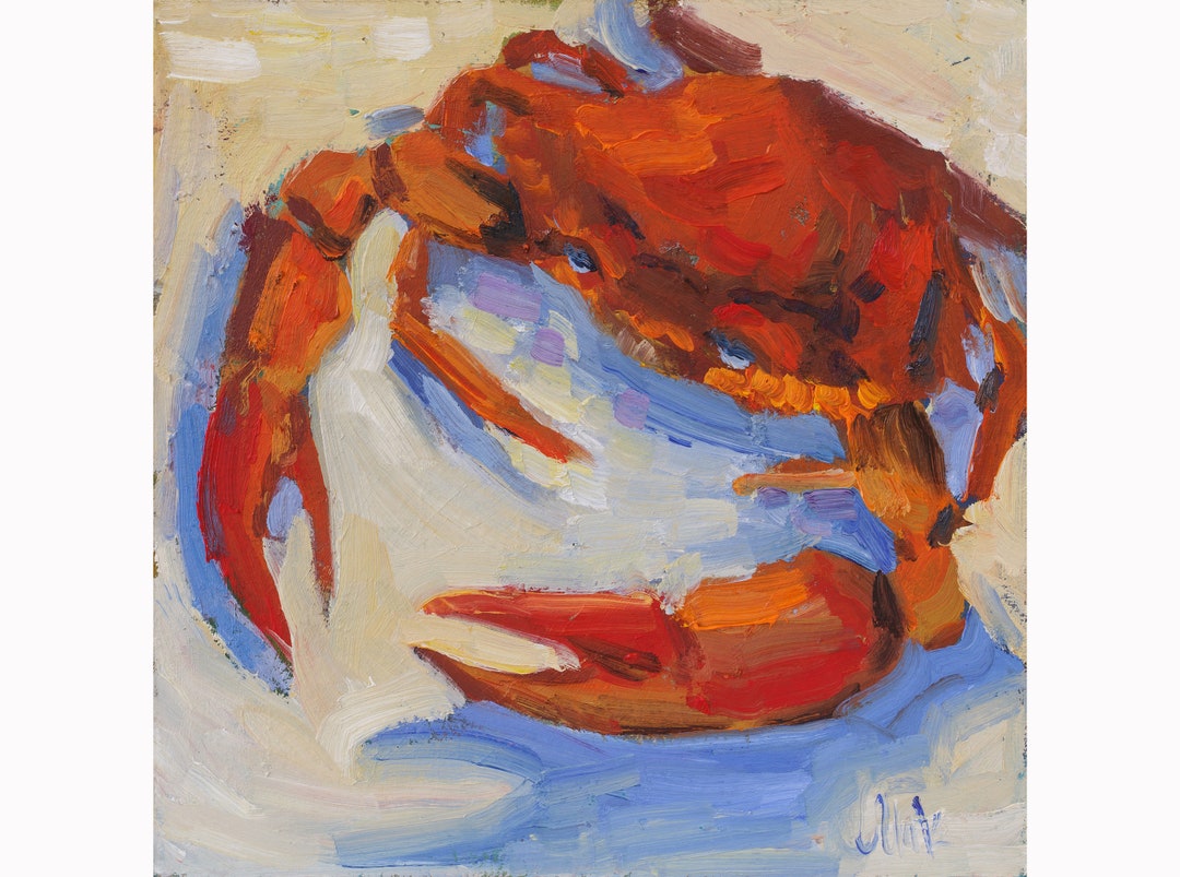 Crab Oil Painting Fish Original Wall Art Sea Animals Impasto Oil ...