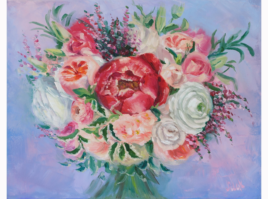 Wedding Bouquet Oil Painting Custom Flower Art Bridal Bouquet ...