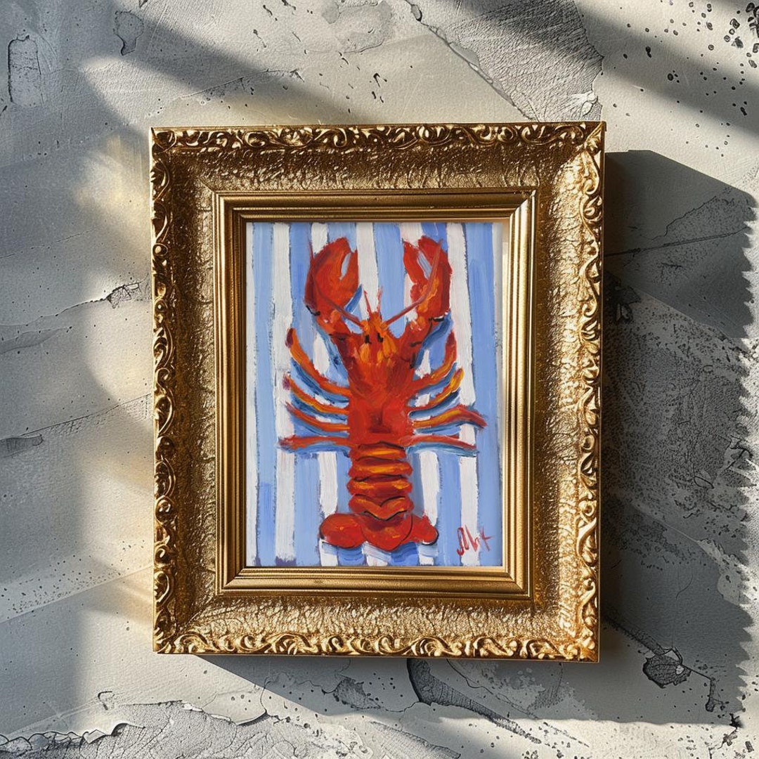 Lobster Oil Painting Crawfish Original Wall Art in Frame Sea Animals ...