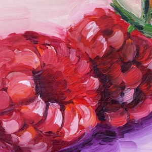 Raspberry Oil Painting Small Fruit Original Art Kitchen Impasto Artwork ...