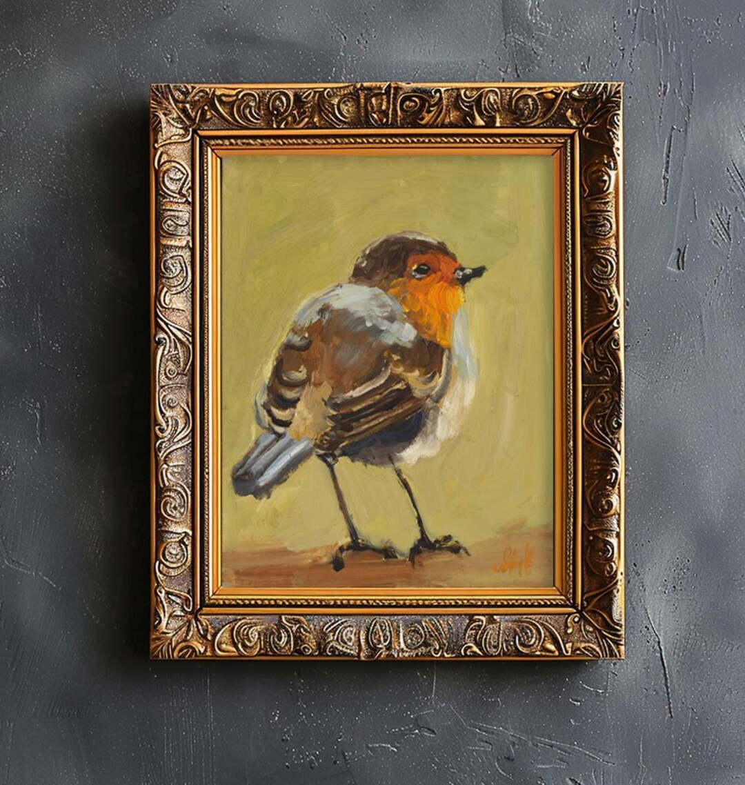 Robin Oil Painting Bird Original American Red Robin Wall Art House Gift ...