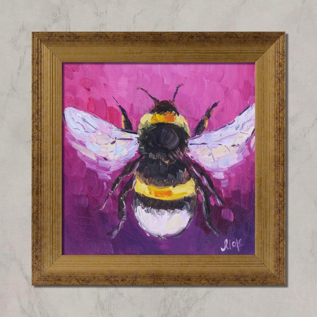Bumblebee Oil Painting in Frame Bee Original Wall Art Small Impasto Oil ...
