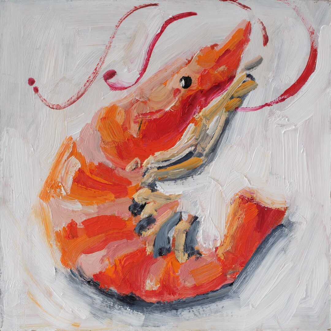 Prawn Oil Painting Shrimp Original Wall Art Seafood Paintings Fish ...
