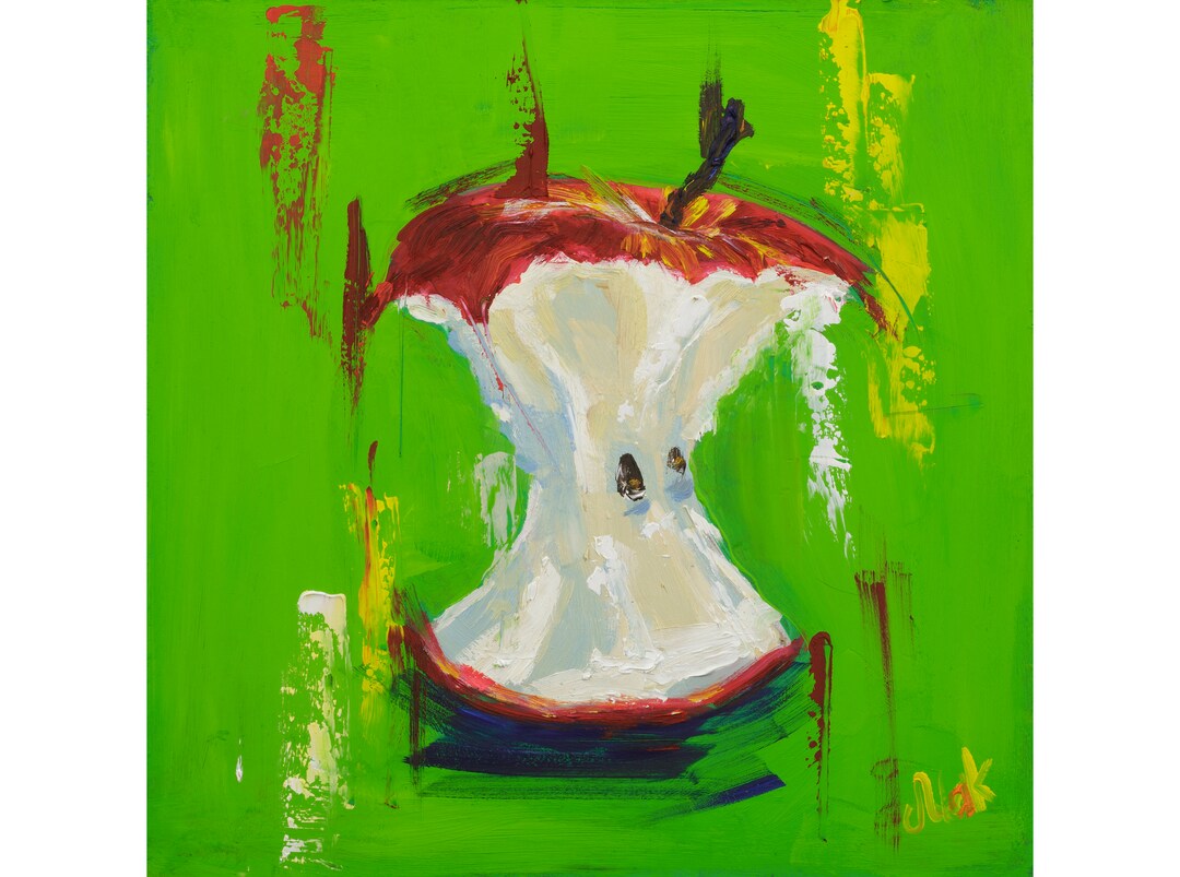 Apple Oil Painting: Original Impasto Fruit Still Life, 8x8'' Framed Art ...