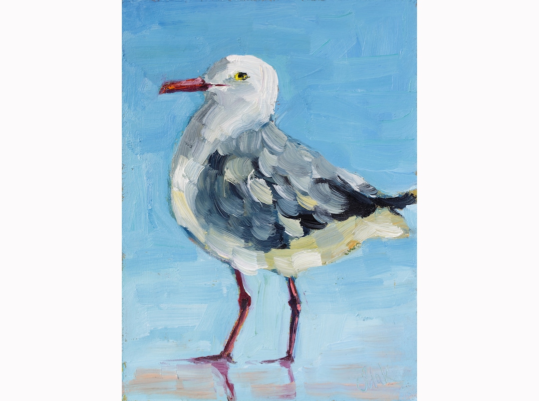 Seagull Oil Painting Gull Original Wall Art Bird Artwork Seascape ...