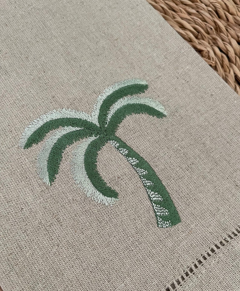 Palm Tree Natural Linen Guest Towel-embroidered - Etsy