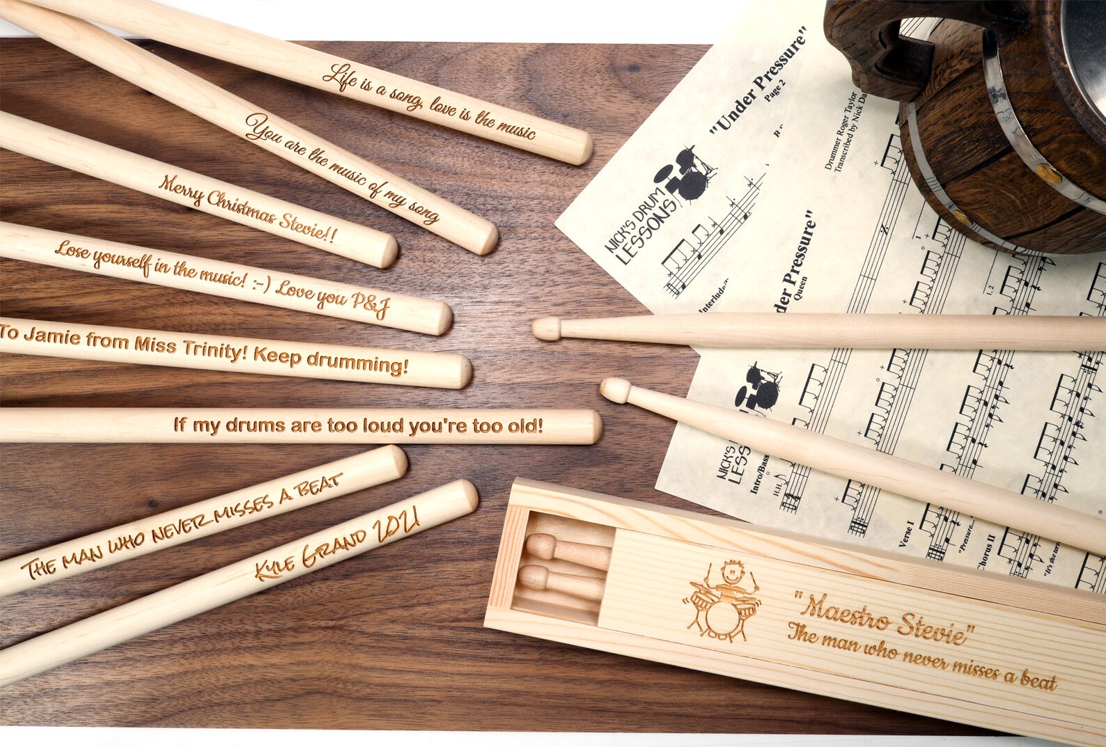 Personalised Custom Drum Sticks Optional Gift Box 5A Size Design A ...