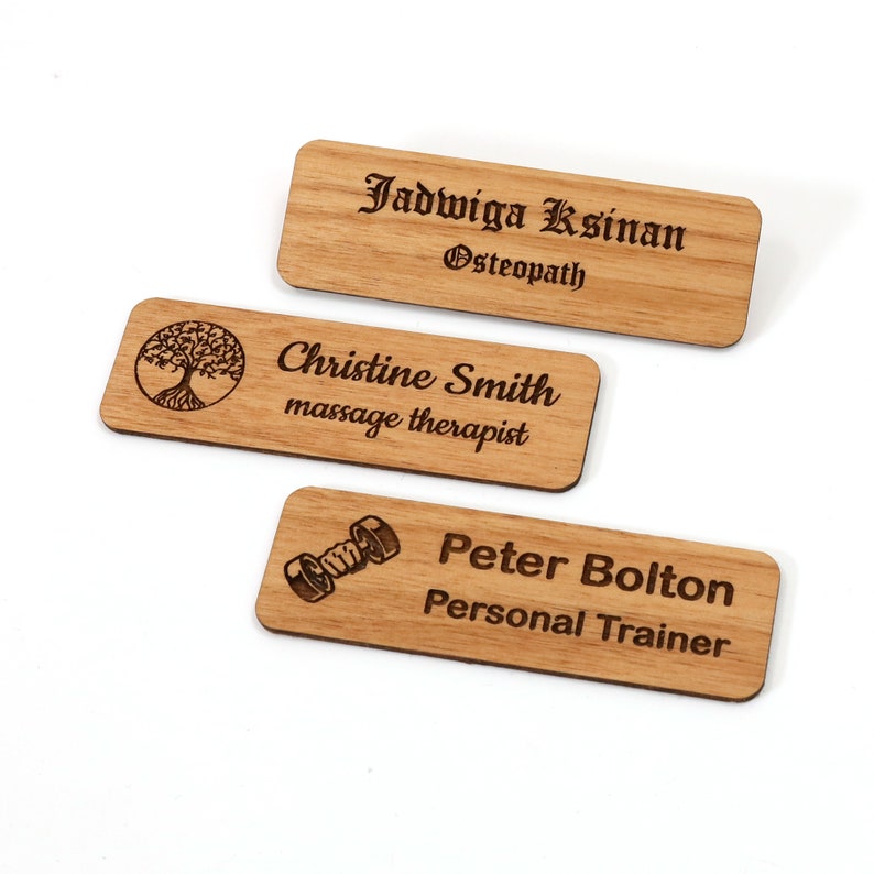 Personalised Wooden Eco Name Badge Staff ID Tag With Pin | Design Your ...