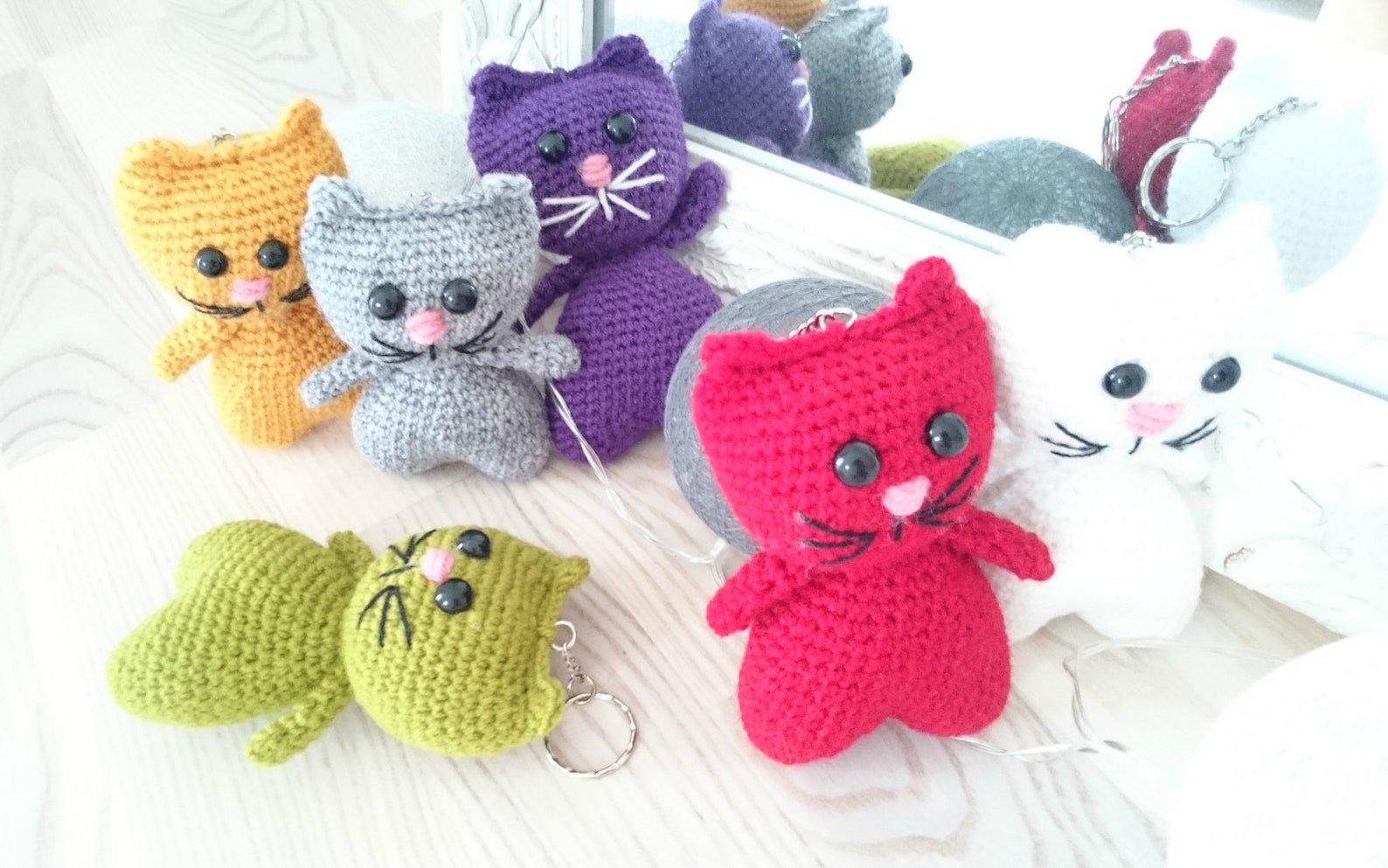 Cat Keychain Crochet Amigurumi Cat Keyring Kitty Key Holder - Etsy Denmark